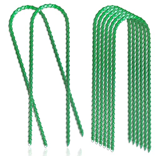 EISENSP 8pcs Ground Rustproof Heavy Rebar Trampoline Wind Stakes Safety Ground Anchor - 9 inch Curved Steel Stakes with Chisel Point end, Green Antirust Coated