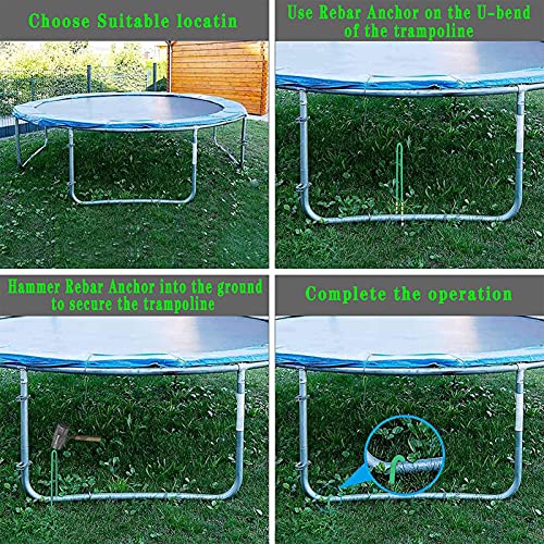 EISENSP 8pcs Ground Rustproof Heavy Rebar Trampoline Wind Stakes Safety Ground Anchor - 9 inch Curved Steel Stakes with Chisel Point end, Green Antirust Coated