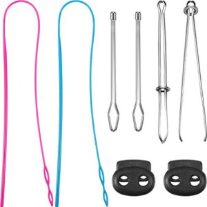 8 pcs drawstring threader tool set, 2 pcs flexible drawstring threader plastic drawstring replacement tool 2 pcs metal drawstring threaders 2 pcs metal tweezers and 2 pcs cord locks for shorts hoodies