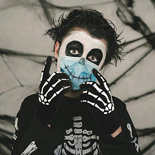 Cooraby 3 Pairs Kids Skeleton Touchscreen Gloves Halloween Glow in The Dark Full Finger Skull Bone Gloves