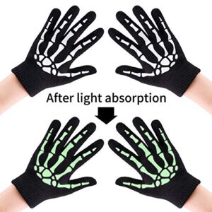 Cooraby 3 Pairs Kids Skeleton Touchscreen Gloves Halloween Glow in The Dark Full Finger Skull Bone Gloves