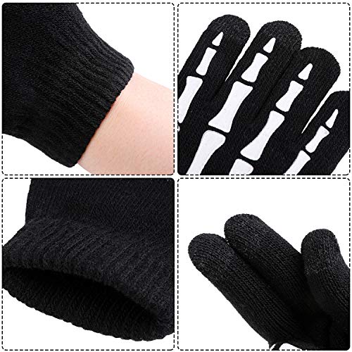 Cooraby 3 Pairs Kids Skeleton Touchscreen Gloves Halloween Glow in The Dark Full Finger Skull Bone Gloves