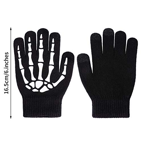 Cooraby 3 Pairs Kids Skeleton Touchscreen Gloves Halloween Glow in The Dark Full Finger Skull Bone Gloves