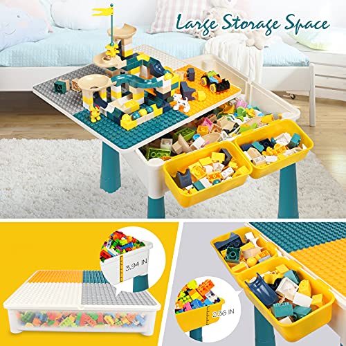 GobiDex All-in-One Kids Table and Chairs Set with 100PCS Marble Run Kids Building Blocks Toys for Kids Ages 3-5 Preschool Classroom Must Haves Multi Activity Water Table for Toddlers 1-3