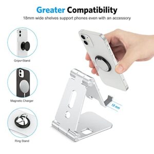 OMOTON Foldable Cell Phone Stand, C4 Portable Aluminum Phone Holder, Adjustable Phone Dock Cradle Compatible with iPhone 14/13/12/11 Pro Max, Samsung Galaxy, Small Tablets and Other Phones, Silver