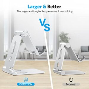 OMOTON Foldable Cell Phone Stand, C4 Portable Aluminum Phone Holder, Adjustable Phone Dock Cradle Compatible with iPhone 14/13/12/11 Pro Max, Samsung Galaxy, Small Tablets and Other Phones, Silver