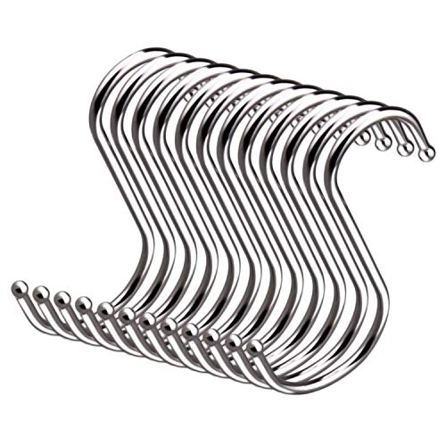 Powerful Metal S-Shaped Silver Hooks Hangers Heavy-Duty Stainless Steel Nickel Hanger Storage Rack for Closet, Work Shop, Bathroom, Garden, House Kitchen (20 Pack)