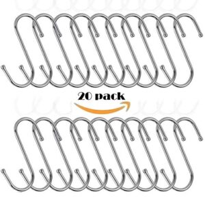 Powerful Metal S-Shaped Silver Hooks Hangers Heavy-Duty Stainless Steel Nickel Hanger Storage Rack for Closet, Work Shop, Bathroom, Garden, House Kitchen (20 Pack)