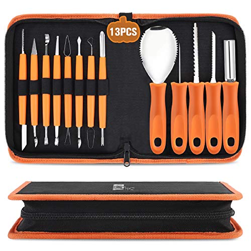 Pumpkin Carving Kit Tools Halloween, CHRYZTAL 13PCS Professional Heavy Duty Carving Set, Stainless Steel Double-side Sculpting Tool Carving Knife for Halloween Decoration Jack-O-Lanterns