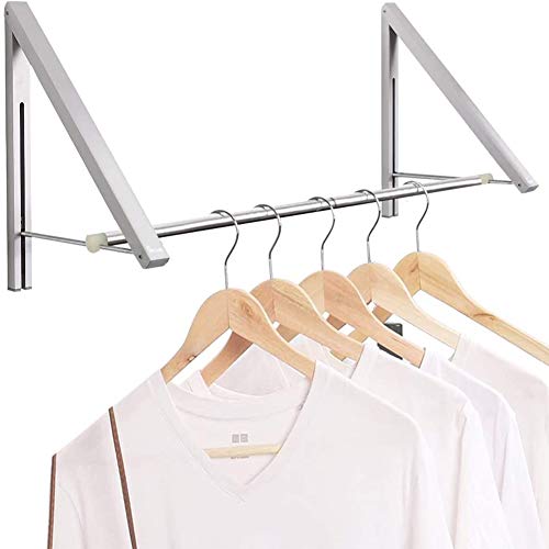 EOPRO Drying Racks for Laundry Foldable, Coat Rack Wall Mounted, Folding Clothes Hanger Hanging on Bathroom, Bedroom Balcony, Drying Rack Clothing with 2 Pack and 1 Rod…