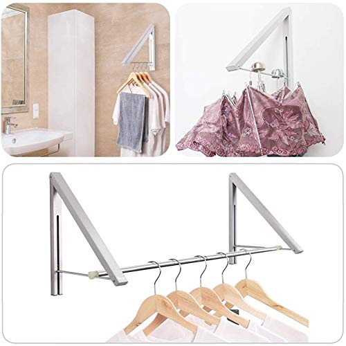 EOPRO Drying Racks for Laundry Foldable, Coat Rack Wall Mounted, Folding Clothes Hanger Hanging on Bathroom, Bedroom Balcony, Drying Rack Clothing with 2 Pack and 1 Rod…