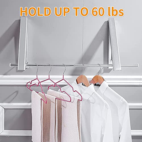 EOPRO Drying Racks for Laundry Foldable, Coat Rack Wall Mounted, Folding Clothes Hanger Hanging on Bathroom, Bedroom Balcony, Drying Rack Clothing with 2 Pack and 1 Rod…