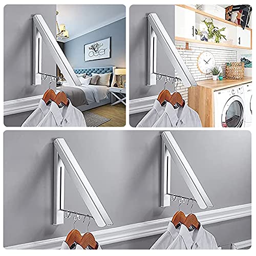 EOPRO Drying Racks for Laundry Foldable, Coat Rack Wall Mounted, Folding Clothes Hanger Hanging on Bathroom, Bedroom Balcony, Drying Rack Clothing with 2 Pack and 1 Rod…