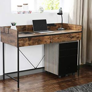 JJS 48" Home Office Computer Laptop Desk with Drawers, Modern Wooden Compact Study Writing Desk with Privacy Panel and Storage for Small Space, Rustic Brown