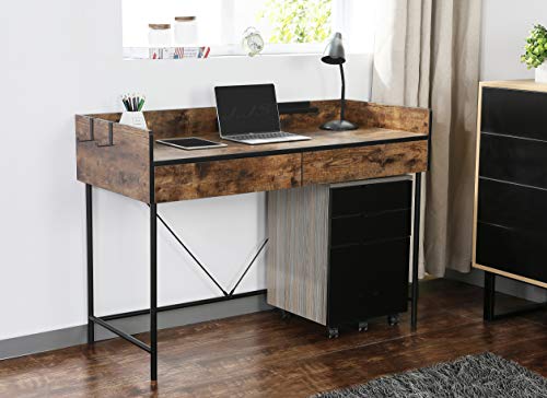 JJS 48" Home Office Computer Laptop Desk with Drawers, Modern Wooden Compact Study Writing Desk with Privacy Panel and Storage for Small Space, Rustic Brown