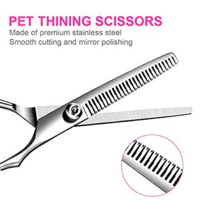 TINMARDA Grooming Scissors Kit with Safety Round Tips Stainless Steel Professional Thinning, Straight, Curved Shears and Comb for Long Short Hair for Dog Cat Pet