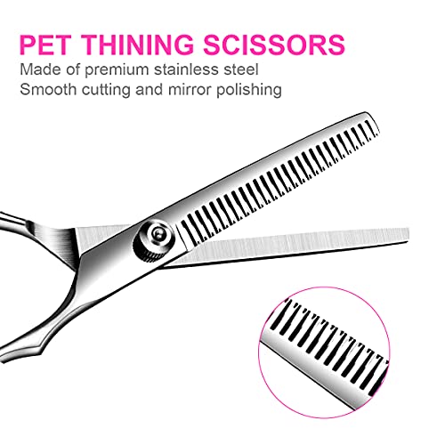 TINMARDA Grooming Scissors Kit with Safety Round Tips Stainless Steel Professional Thinning, Straight, Curved Shears and Comb for Long Short Hair for Dog Cat Pet