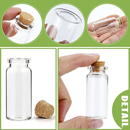 WFPLUS 60 Pieces 10ml Cork Stopper Glass Bottles - DIY Mini Glass Jars, Tiny Clear Vials with Cork for Display Art Crafts Decoration Wedding Party Supplies