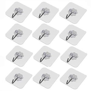 wall hooks 13.3lb(max) transparent self adhesive hooks waterproof seamless strong hooks for kitchen, bathroom,12 pack