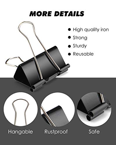 Wiltop 110 Pcs Binder Clips Metal Paper Clamps Black Set Assorted Sizes, Jumbo, Large, Medium, Small, Mini and Micro, 6 Sizes for Office, School and Home