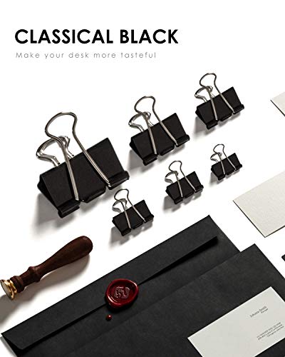 Wiltop 110 Pcs Binder Clips Metal Paper Clamps Black Set Assorted Sizes, Jumbo, Large, Medium, Small, Mini and Micro, 6 Sizes for Office, School and Home