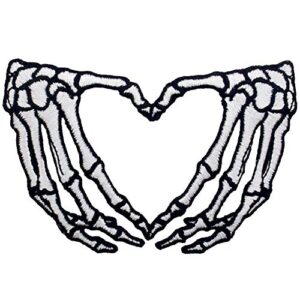 zegins skeleton heart hands patch embroidered applique iron on sew on emblem