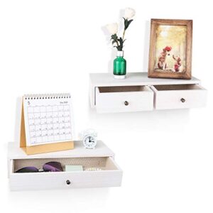 emfogo floating shelf with drawer small rustic wood wall shelves for storing and displaying multiuse shelf pack of 2