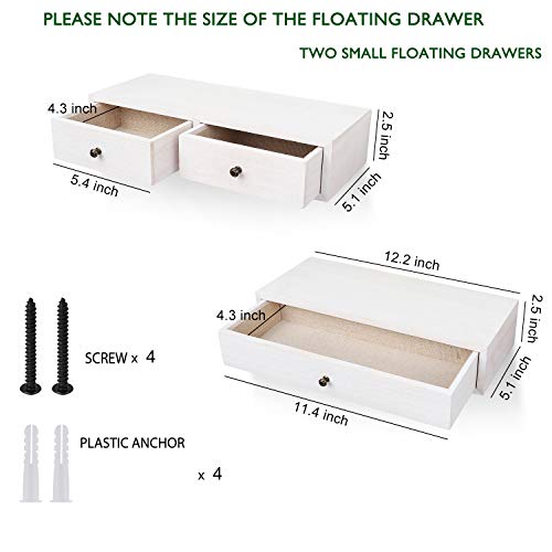 Emfogo Floating Shelf with Drawer Small Rustic Wood Wall Shelves for Storing and Displaying Multiuse Shelf Pack of 2