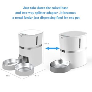 Automatic Cat Feeder, WellToBe Pet Feeder Food Dispenser for Cat & Small Dog with Two-Way Splitter and Double Bowls, up to 6 Meals with Portion Control, Voice Recorder - Battery and Plug-in Power