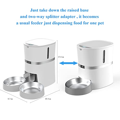 Automatic Cat Feeder, WellToBe Pet Feeder Food Dispenser for Cat & Small Dog with Two-Way Splitter and Double Bowls, up to 6 Meals with Portion Control, Voice Recorder - Battery and Plug-in Power