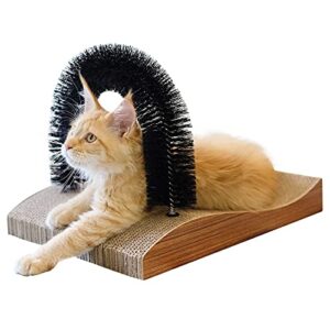 fukumaru cat self groomer, 2.0 version cat arch face scratcher with scratcher pad, cats back grooming massager toy brush for indoor kitten and small dog