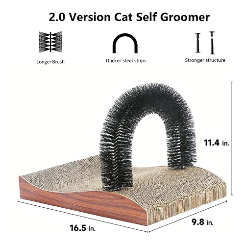 FUKUMARU Cat Self Groomer, 2.0 Version Cat Arch Face Scratcher with Scratcher Pad, Cats Back Grooming Massager Toy Brush for Indoor Kitten and Small Dog