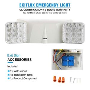 EXITLUX 6 Pack White Exit Sign with Emergency Light-UL Certified-Hardwired Emergency Light Standard -Adjustable Lamps & 90-Minute- Emergency Exit Light Fixtures,UL 924,120/277V AC