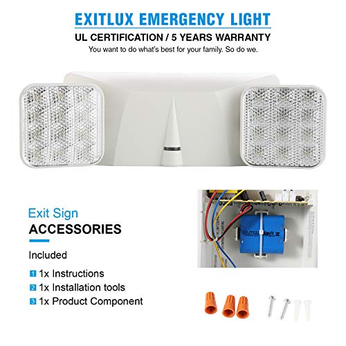 EXITLUX 6 Pack White Exit Sign with Emergency Light-UL Certified-Hardwired Emergency Light Standard -Adjustable Lamps & 90-Minute- Emergency Exit Light Fixtures,UL 924,120/277V AC