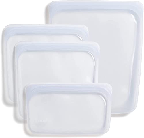 Stasher Silicone Reusable Storage Bag, Bundle 4-Pack Small (Clear) | Food Meal Prep Storage Container | Lunch, Travel, Makeup, Gym Bag | Freezer, Oven, Microwave, Dishwasher Safe, Leakproof