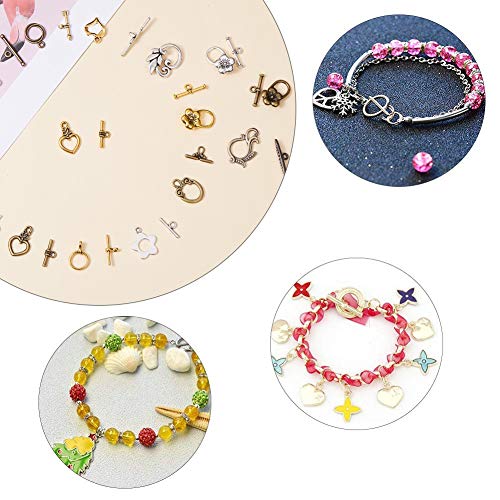 PH PandaHall 60 Sets Toggle Clasp, 15 Styles T-bar Closure Clasps IQ Toggle Clasps Flower Heart Clasps Fastener Hook Toggle Connectors TBar End Clasps for Necklace Bracelet Jewelry Making