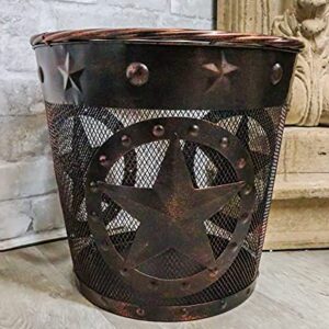 Ebros Rustic Western Texas Lone Stars in Circles of Nailheads with Braided Metal Rope Trim Wire Waste Basket Bin 12.75" Wide Home and Bathroom Accent Country Farmhouse Cowboy Decorative Trash Can