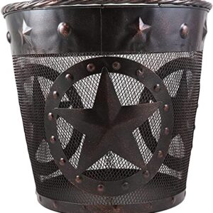 Ebros Rustic Western Texas Lone Stars in Circles of Nailheads with Braided Metal Rope Trim Wire Waste Basket Bin 12.75" Wide Home and Bathroom Accent Country Farmhouse Cowboy Decorative Trash Can