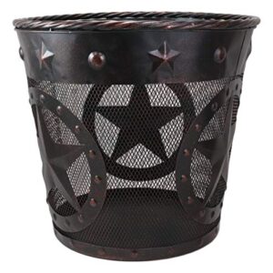 Ebros Rustic Western Texas Lone Stars in Circles of Nailheads with Braided Metal Rope Trim Wire Waste Basket Bin 12.75" Wide Home and Bathroom Accent Country Farmhouse Cowboy Decorative Trash Can