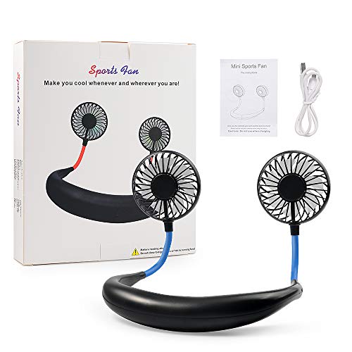 CoutureBridal Hands Free Neck Fan,Mini USB Personal Fan Rechargeable,Headphone Design Pocket Fan with 3 Speeds Adjustable and LED Light for Travel Outdoor Office Home Sports