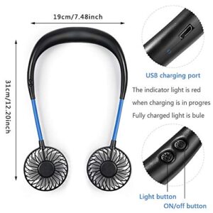 CoutureBridal Hands Free Neck Fan,Mini USB Personal Fan Rechargeable,Headphone Design Pocket Fan with 3 Speeds Adjustable and LED Light for Travel Outdoor Office Home Sports