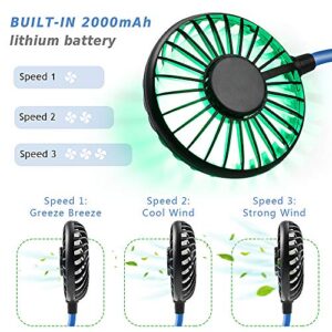 CoutureBridal Hands Free Neck Fan,Mini USB Personal Fan Rechargeable,Headphone Design Pocket Fan with 3 Speeds Adjustable and LED Light for Travel Outdoor Office Home Sports