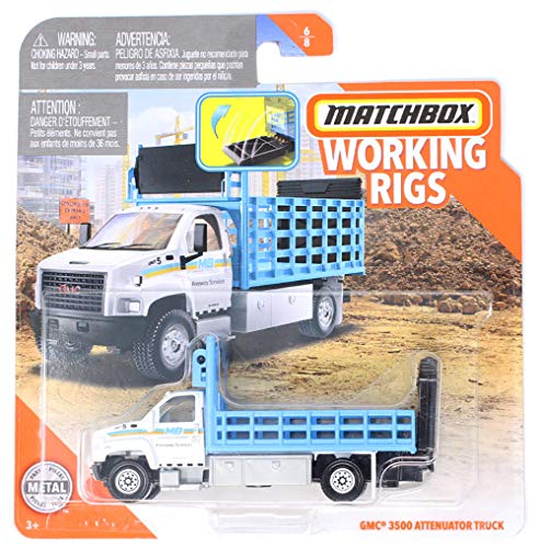 Matchbox Working Rigs GMC 3500 Attenuator Truck, Blue and White