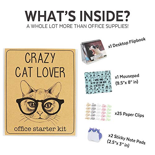 Office Gift for Cat Lovers | Cute Cat Office Supplies - Funny Cat Memes Desktop Flipbook, Cat Mouse Pad, Cat Shaped Bookmark Paper Clips, Cat Sticky Notes, Accessories for Home School Work Office