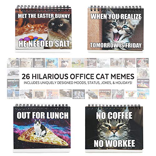 Office Gift for Cat Lovers | Cute Cat Office Supplies - Funny Cat Memes Desktop Flipbook, Cat Mouse Pad, Cat Shaped Bookmark Paper Clips, Cat Sticky Notes, Accessories for Home School Work Office