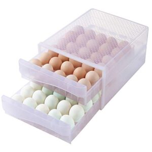 hershuing large capacity egg holder for refrigerator, household egg fresh storage box for fridge, multi-layer chicken egg storage container (clear, 2-layer 60 grid egg drawer)