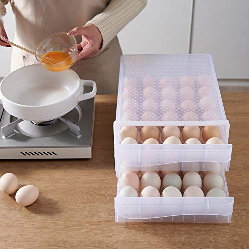 Hershuing Large Capacity Egg Holder for Refrigerator, Household Egg Fresh Storage Box for Fridge, Multi-Layer Chicken Egg Storage Container (Clear, 2-Layer 60 Grid Egg Drawer)