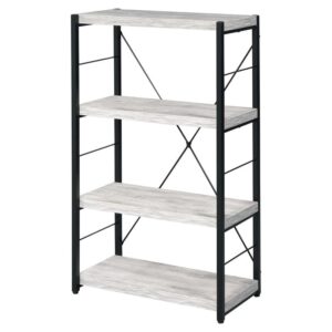 acme furniture jurgen bookshelf, antique white-ash & black