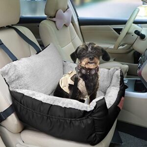 FAREYY Dog Car Seat for Small Dogs, Warm Soft Pet Car Seat Washable Dog Car Bed with Storage Pocket and Clip-On Safety Leash Portable Car Travel Carrier Booster Seats