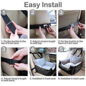 FAREYY Dog Car Seat for Small Dogs, Warm Soft Pet Car Seat Washable Dog Car Bed with Storage Pocket and Clip-On Safety Leash Portable Car Travel Carrier Booster Seats